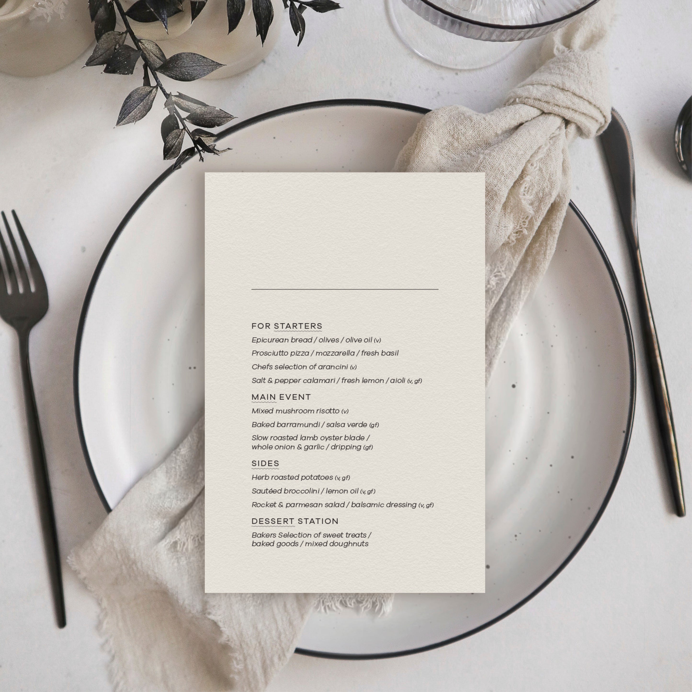 Ciel Menu - Reception/Guest menus for Weddings and Events